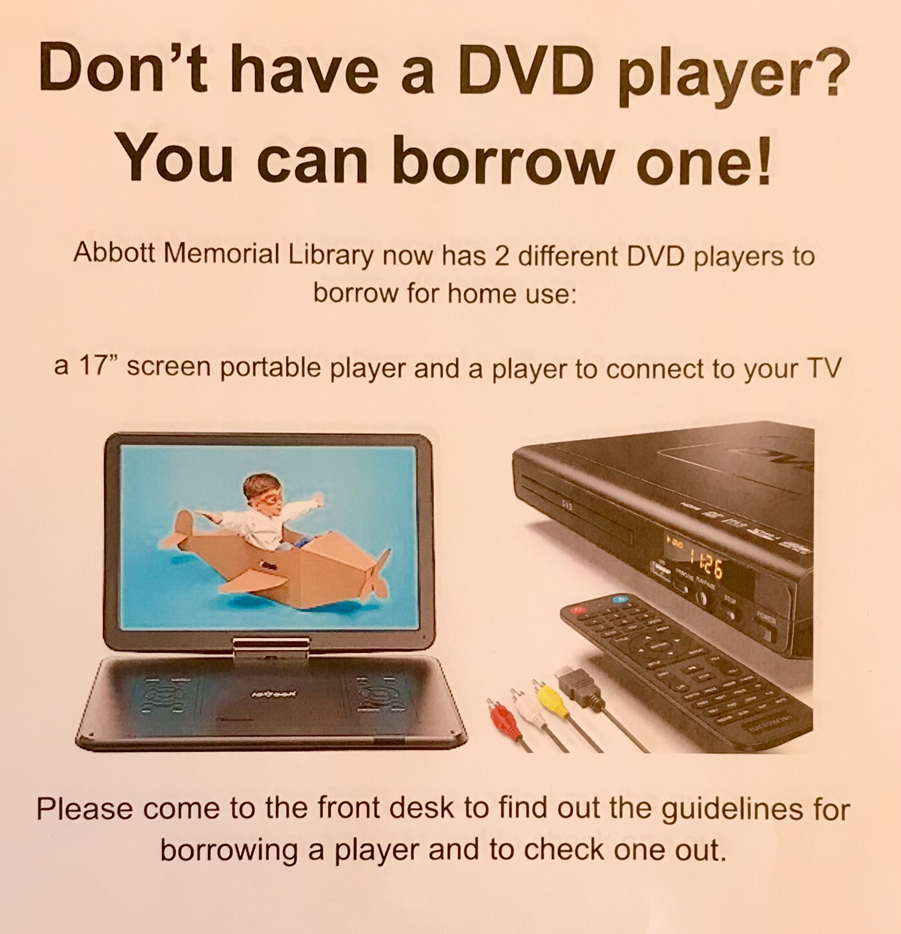 Don’t Have a DVD Player? You Can Borrow One! – Abbott Memorial Library