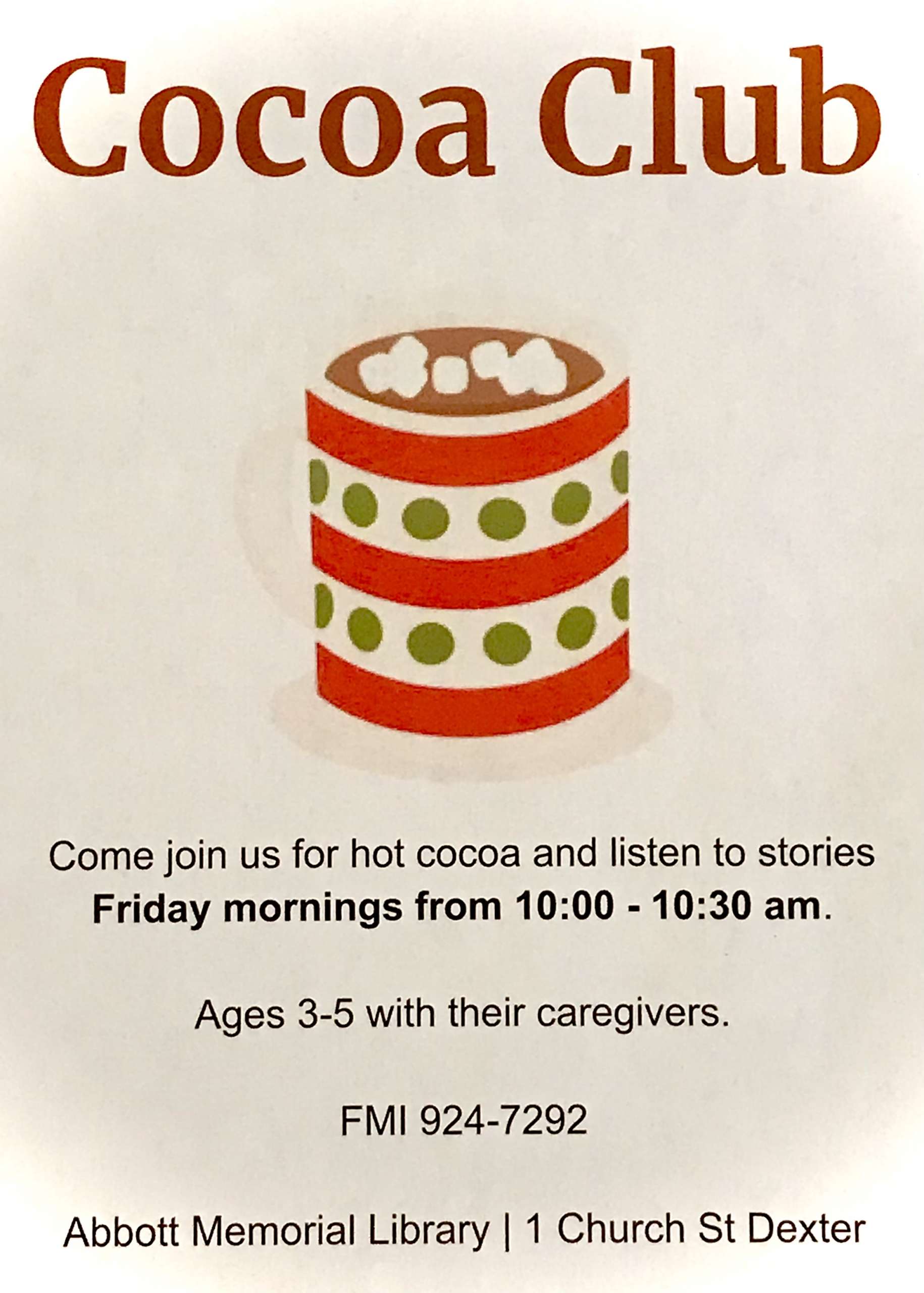 New activity: Cocoa Club (Ages 3-5) Starting January 5th – Abbott ...